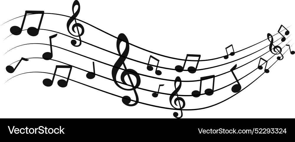 Music notes wave curve musical signs sound Vector Image