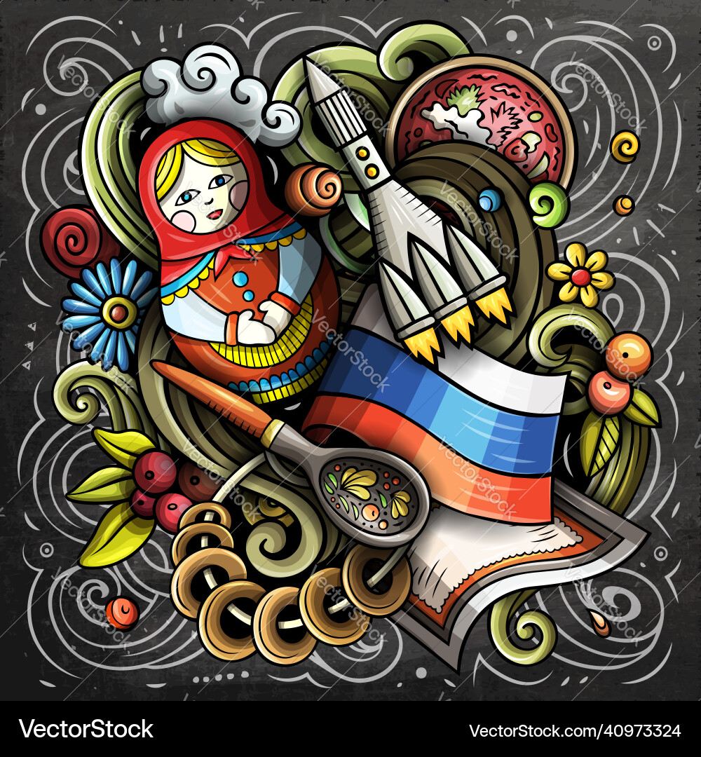 Russia cartoon doodle chalkboard Royalty Free Vector Image