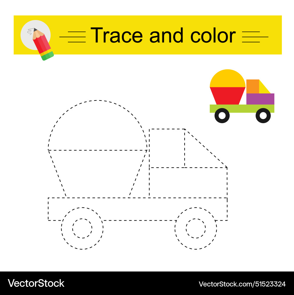 Trace and color for children preschool worksheet Vector Image