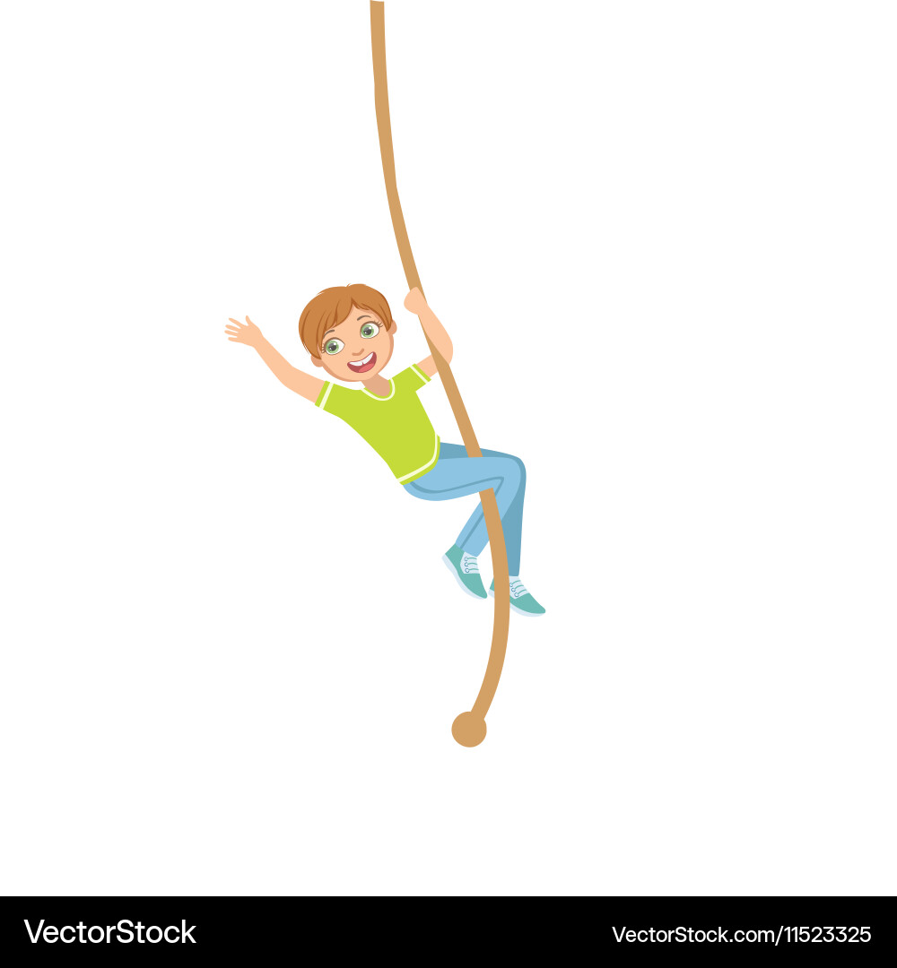 Boy Climbing Rope in School Gym Royalty Free Vector Image