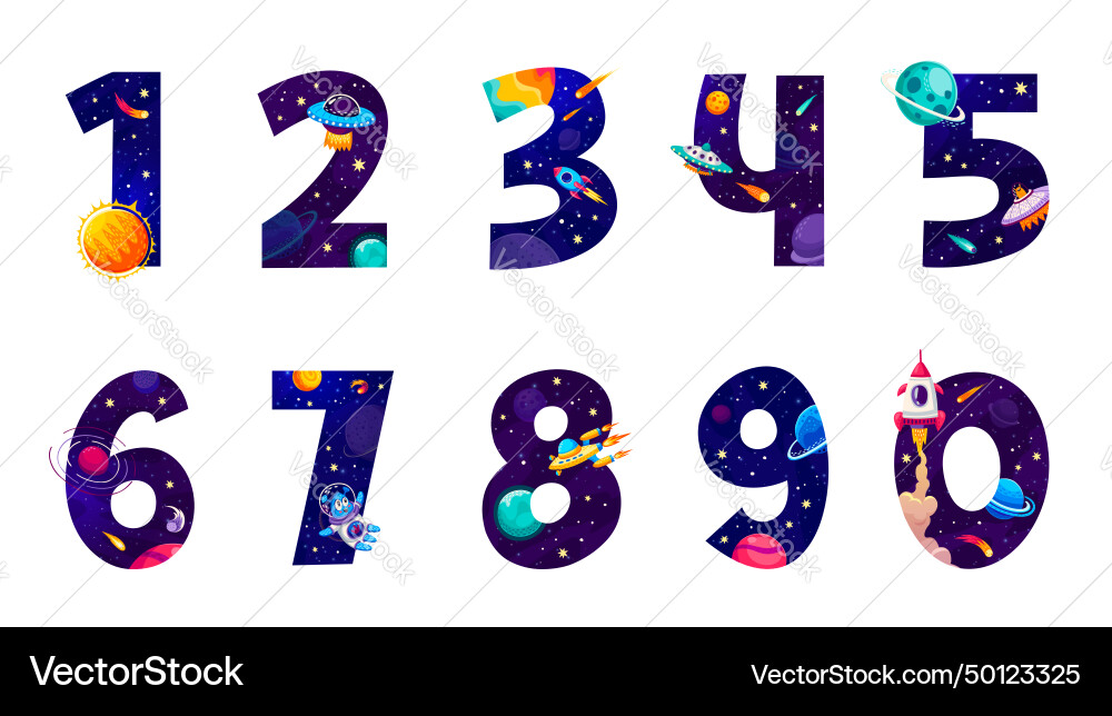 Cartoon galaxy space numbers for funny math game Vector Image