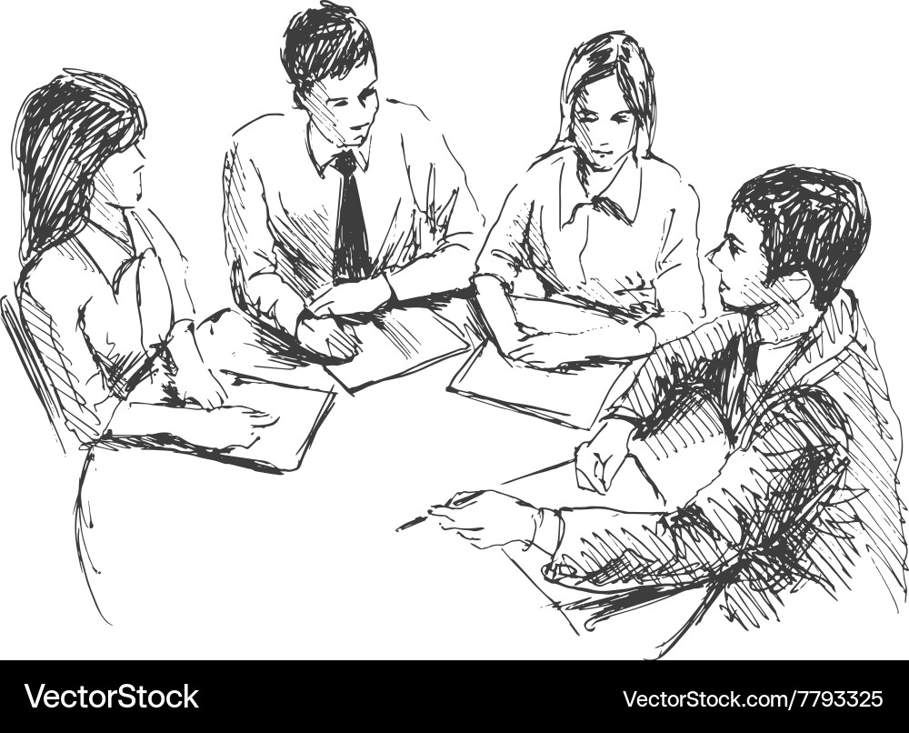 Hand sketch working meeting Royalty Free Vector Image
