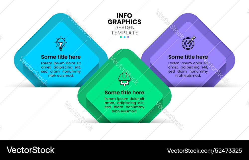 Infographic template 3 squares with icons and text