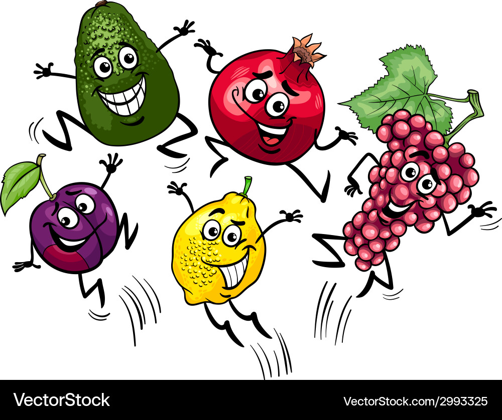 Jumping fruits cartoon Royalty Free Vector Image