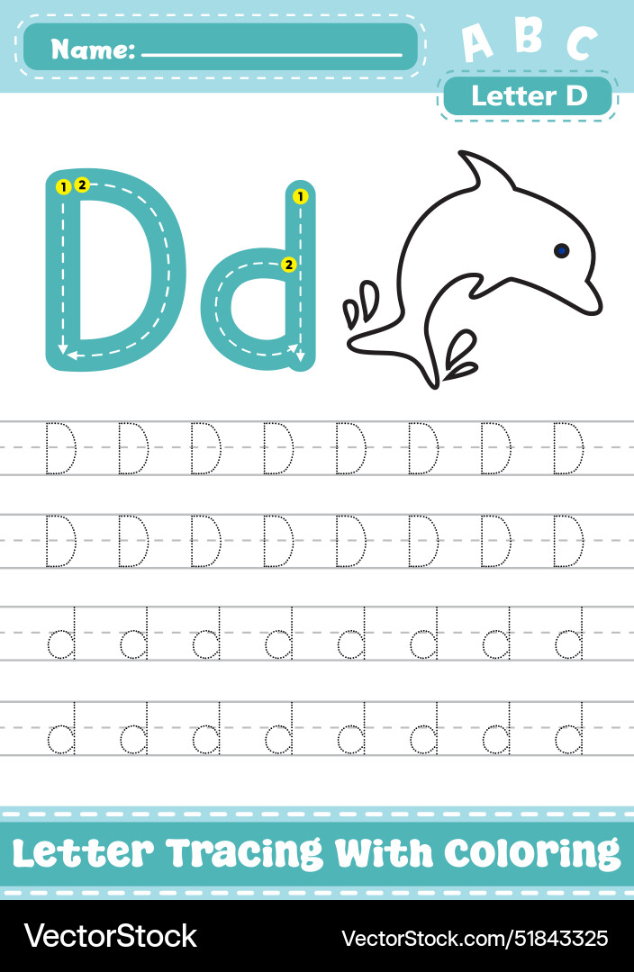 Letter d uppercase lowercase tracing worksheet Vector Image