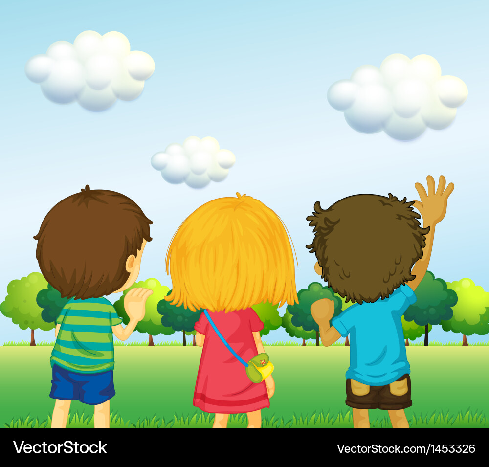 Backview of three kids Royalty Free Vector Image