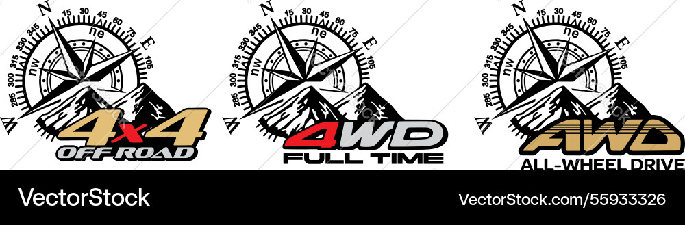 Compass and 4x4 4wd awd graphics for off-road Vector Image