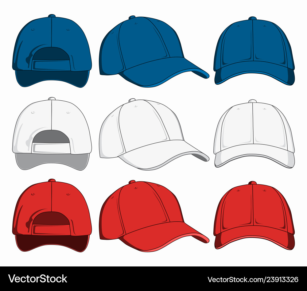 Set of baseball caps front back and side view Vector Image