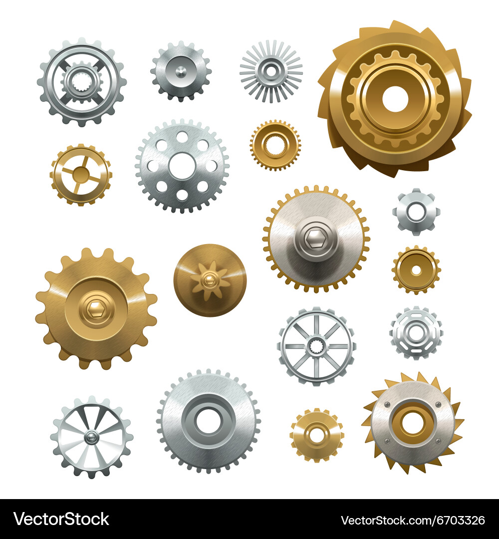 Shiny metal gears set Royalty Free Vector Image