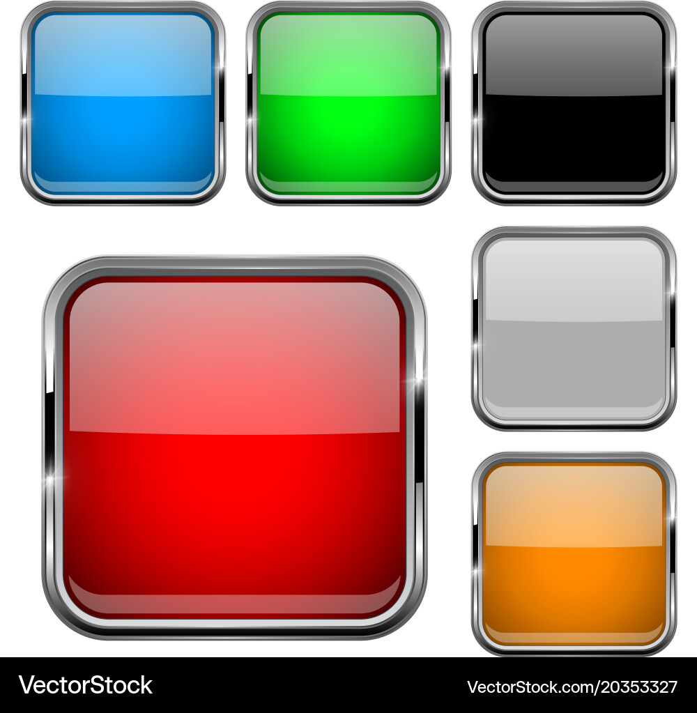Glass buttons with chrome frame colored set Vector Image