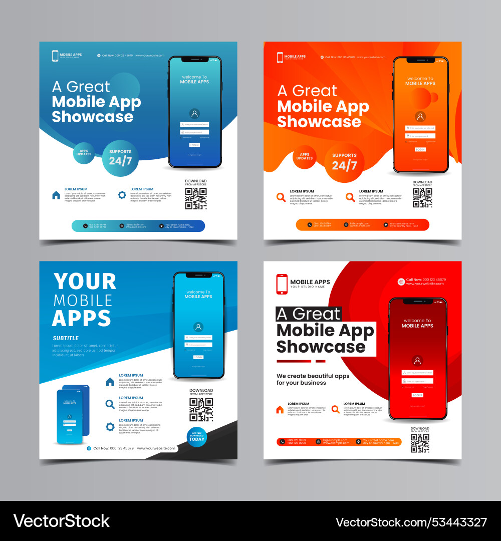 Mobile apps promotion social media post Royalty Free Vector