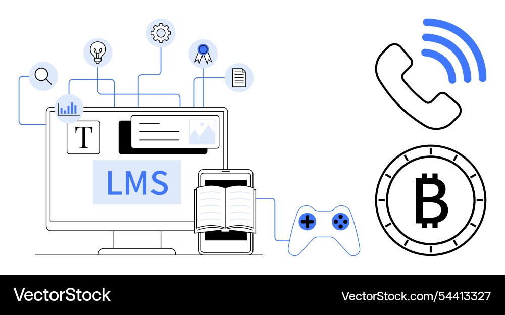 Online learning and technology lms on desktop Vector Image