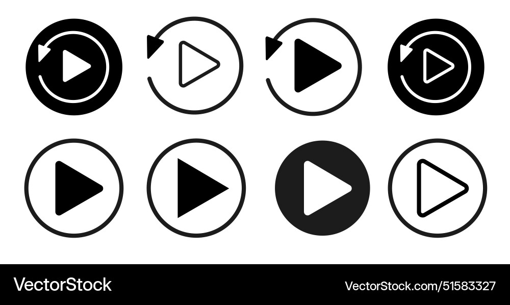 Play icons are set in different styles and video Vector Image
