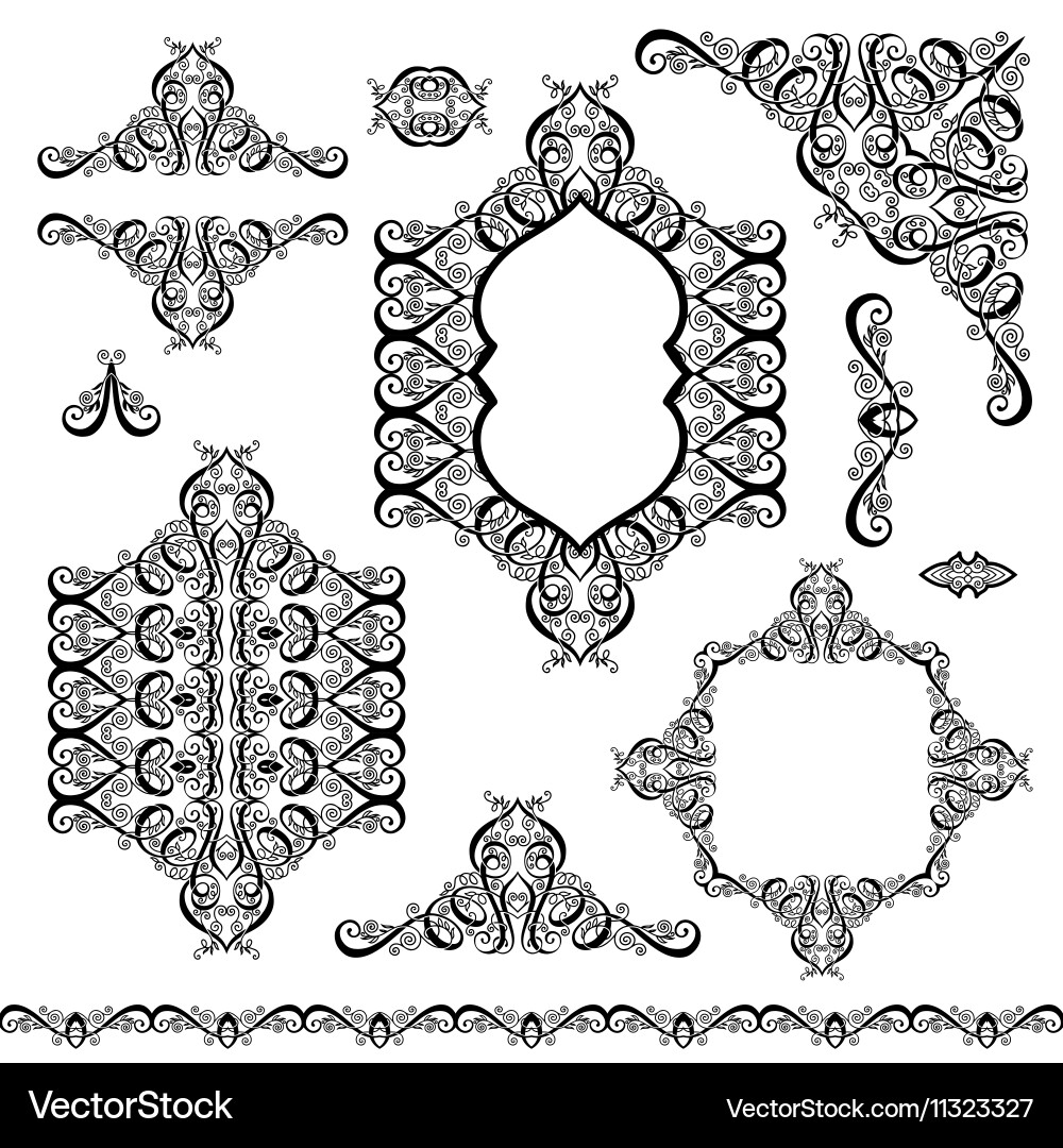 Set of black white design elements and page Vector Image