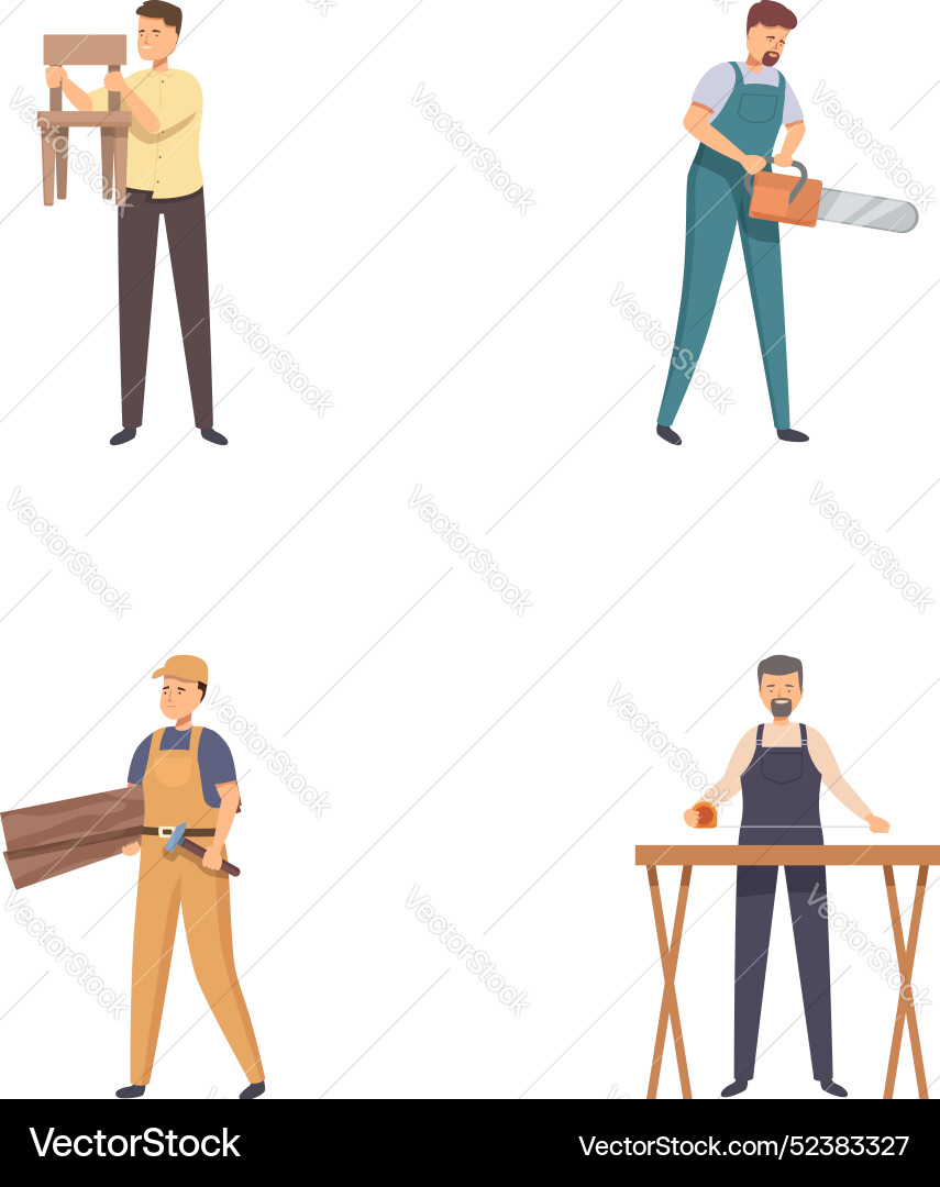 Set of professional carpenters at work Royalty Free Vector