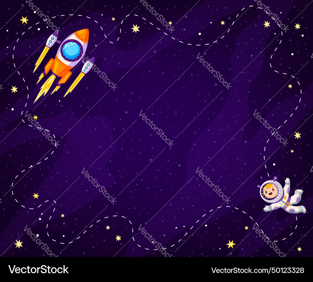 Cartoon kids space background with planets rocket Vector Image