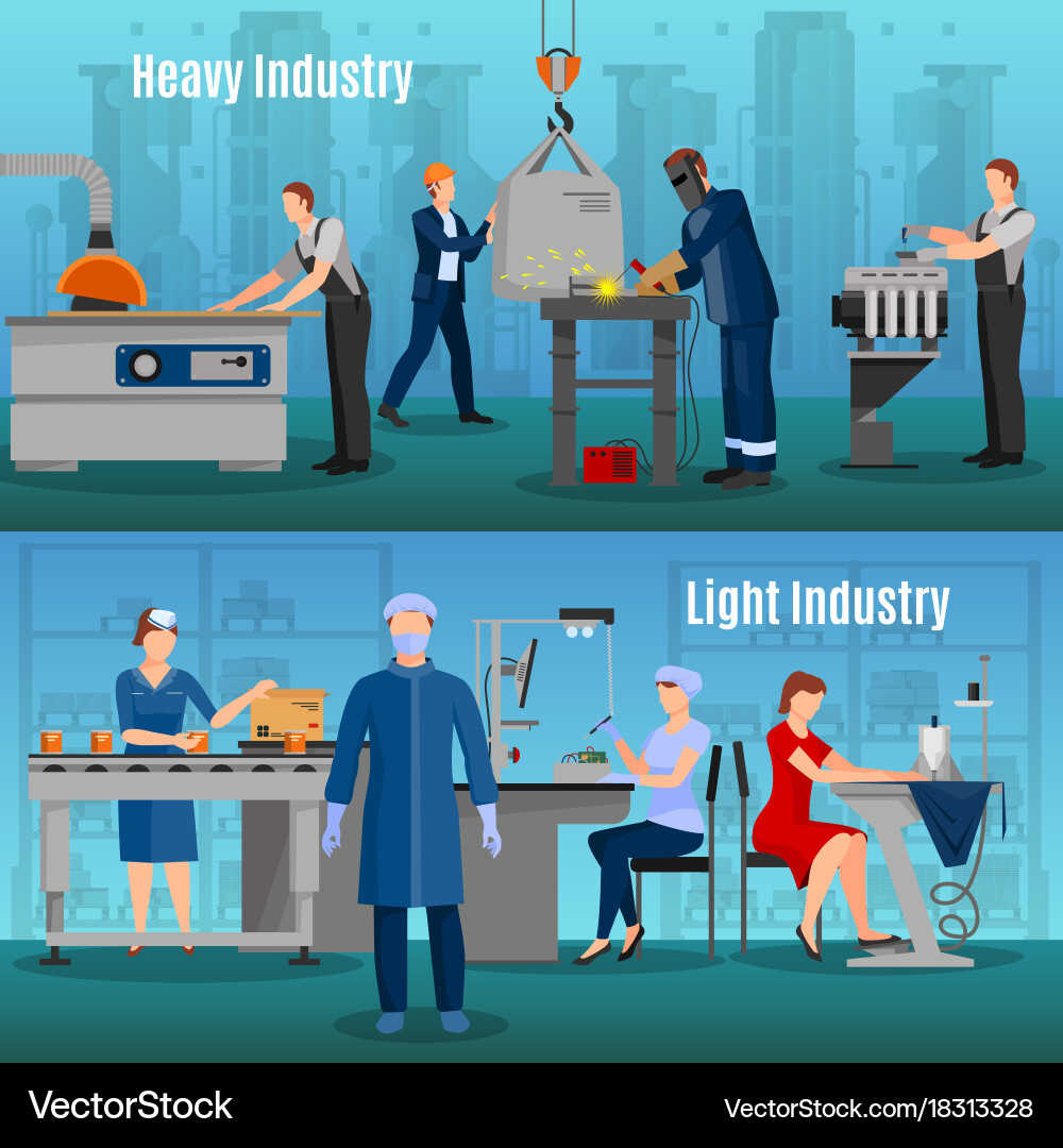 Factory Workers Banner Set Royalty Free Vector Image