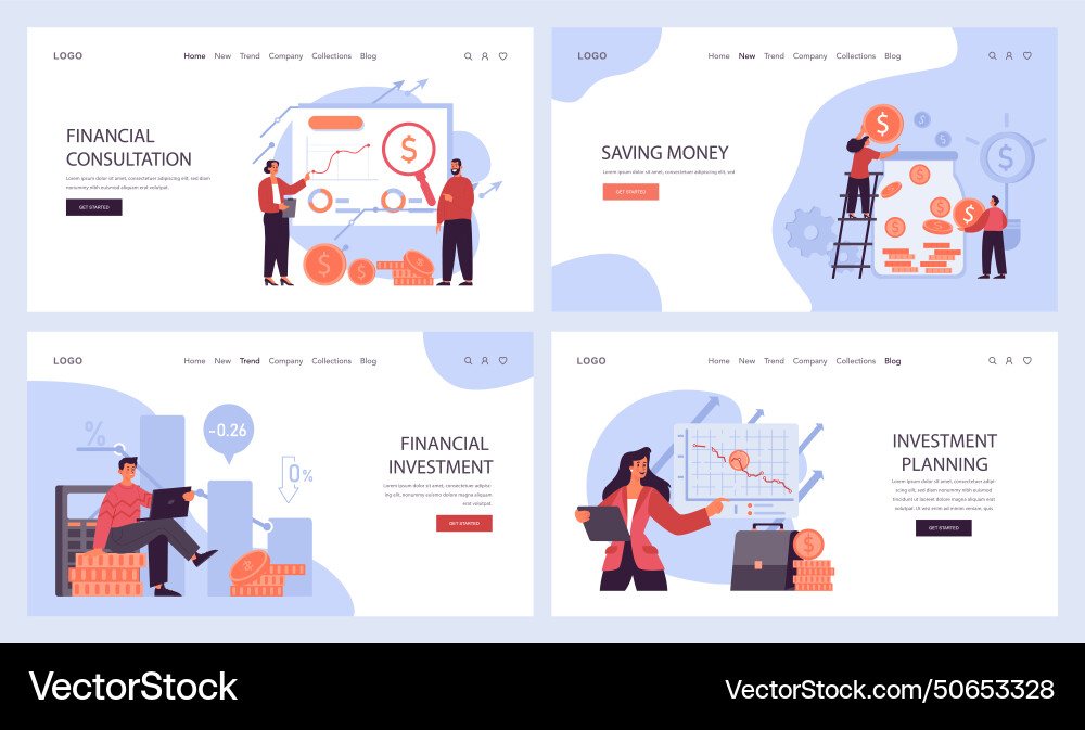 Financial planning web banner or landing page set Vector Image