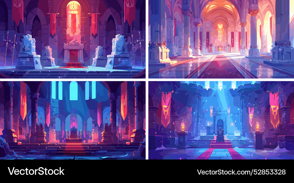 Fortress throne room cartoon scenes stone Vector Image
