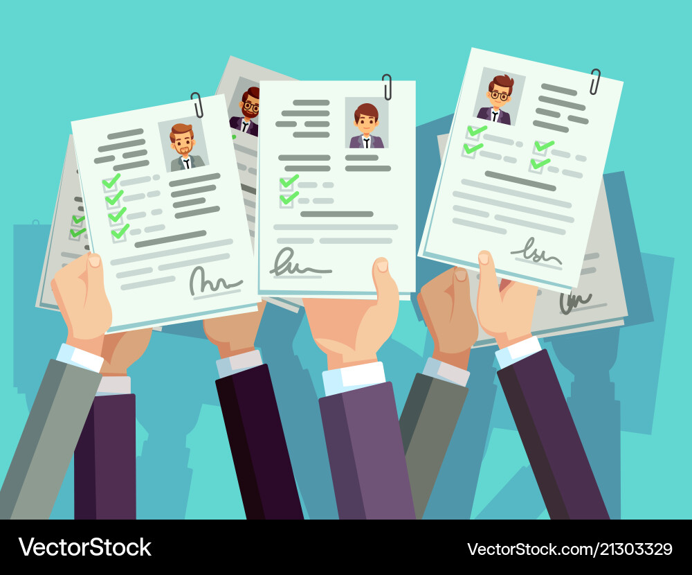 Job competition candidates hold cv resume Vector Image