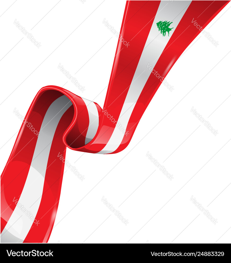 Lebanon ribbon flag on white background Royalty Free Vector