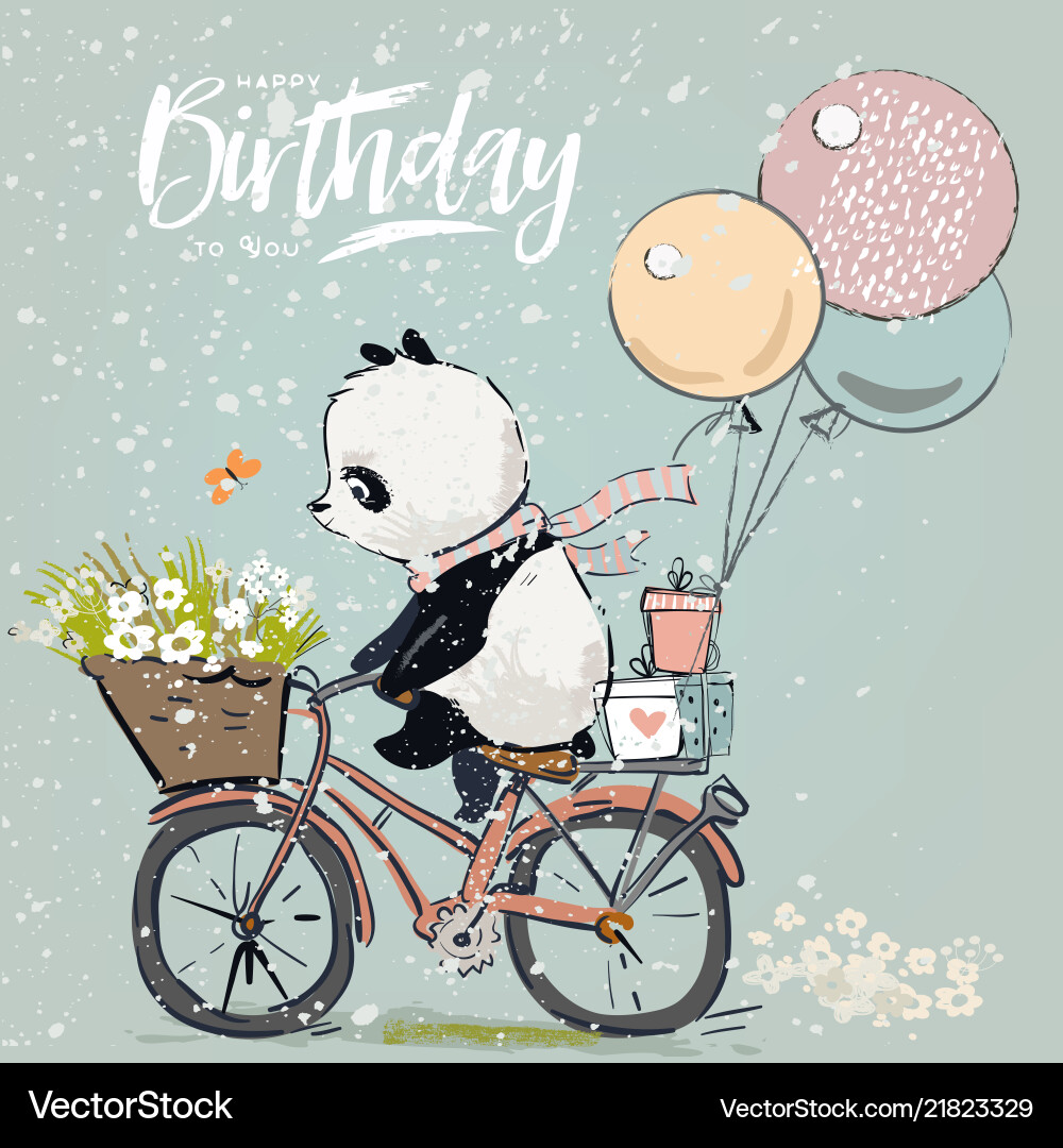 Little panda on bike Royalty Free Vector Image