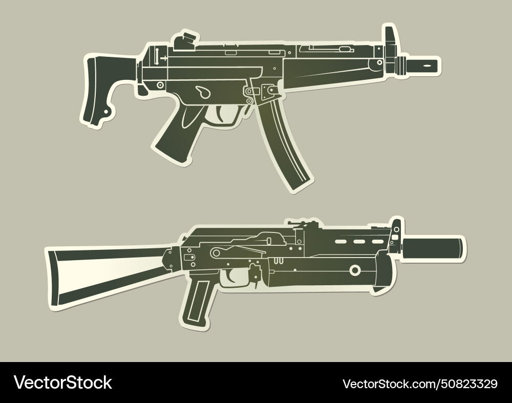 Mp5 and bizon sticker Royalty Free Vector Image
