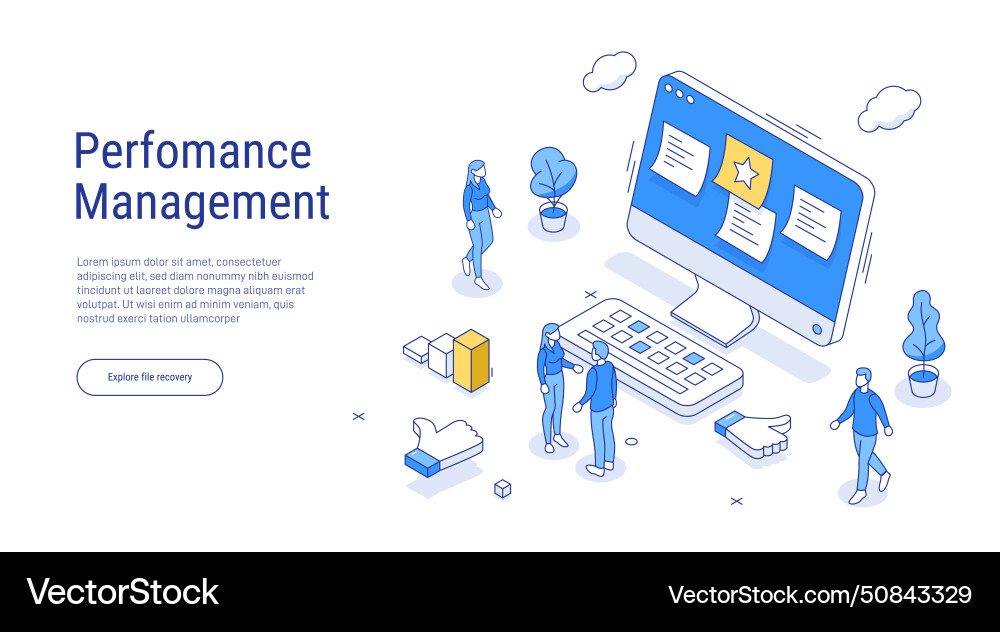 Performance management outline isometric concept Vector Image