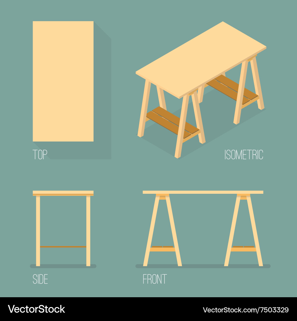 Set of modern office table isometric drawing Vector Image