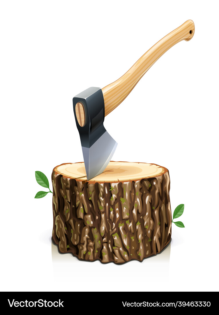 Axe with stump manual tool for chop wood Vector Image