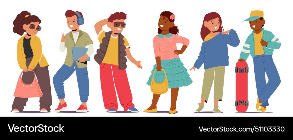 Children characters strike fashionable poses Vector Image