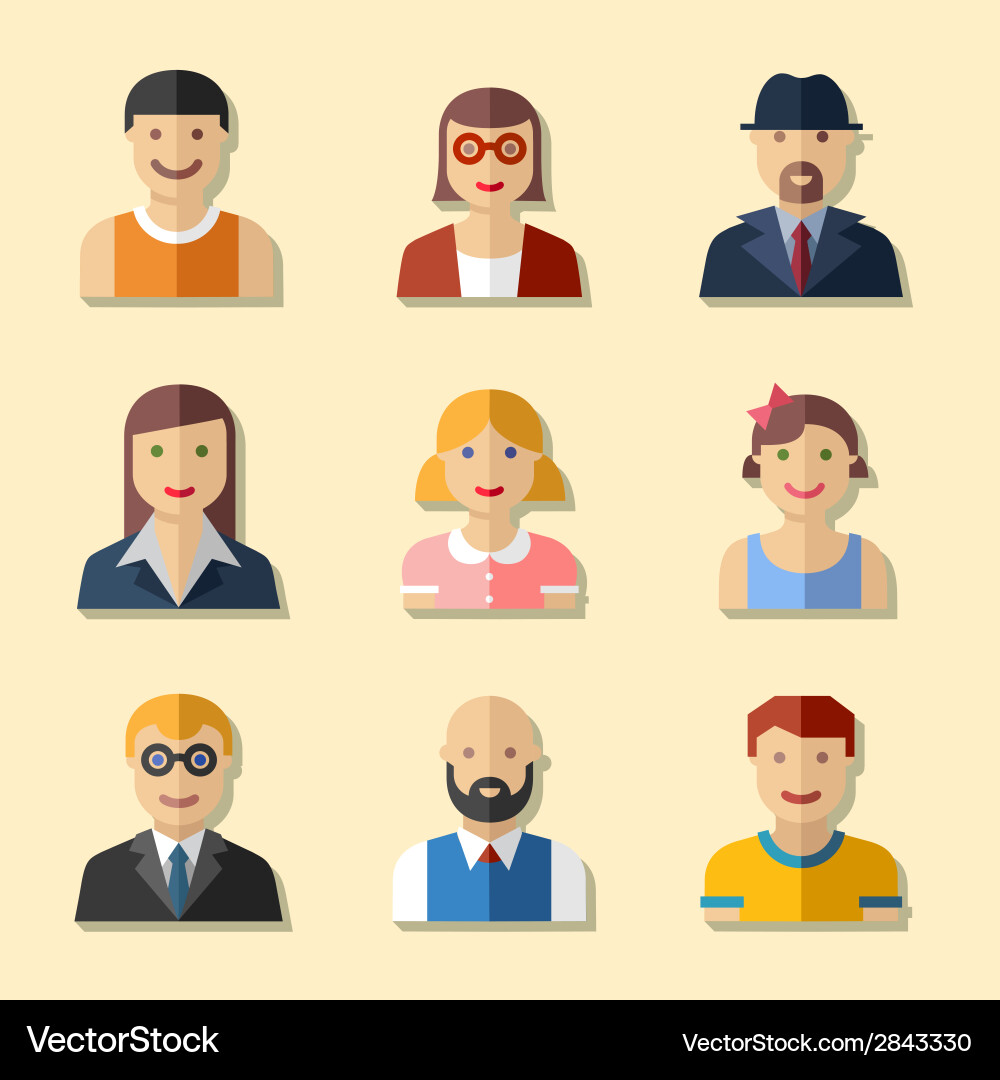 Flat avatar icons faces people Royalty Free Vector Image