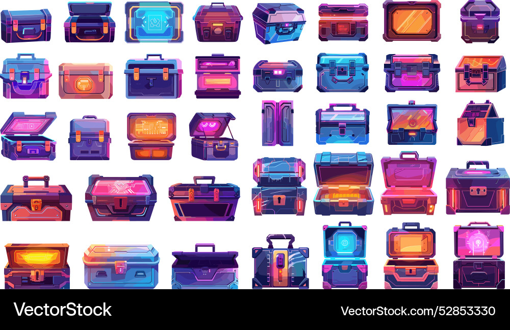 Gaming prize crates cartoon collection Royalty Free Vector