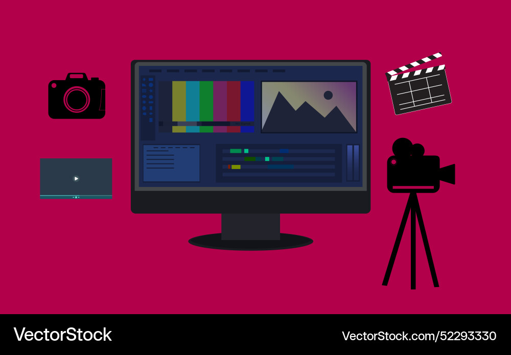 Video production editing black desktop icon Vector Image