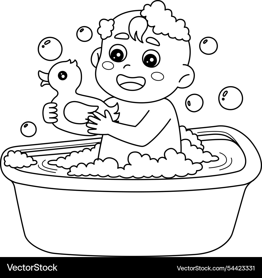 Baby shower showering isolated coloring page Vector Image
