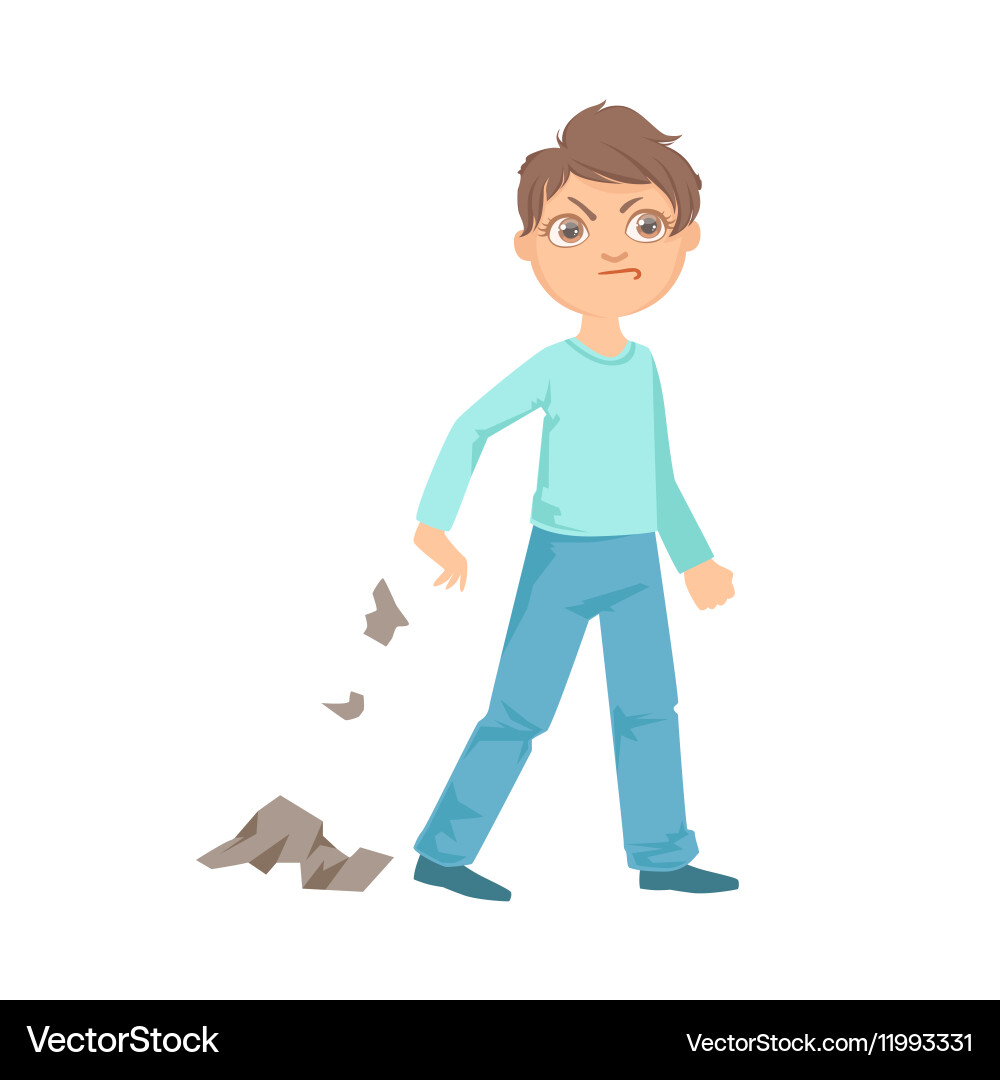 Boy littering teenage bully demonstrating Vector Image
