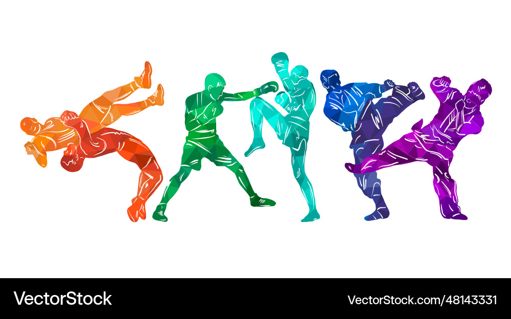 Freestyle wrestling boxing kickboxing Royalty Free Vector