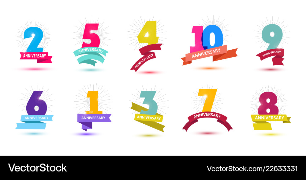 Set anniversary dates compositions Royalty Free Vector Image