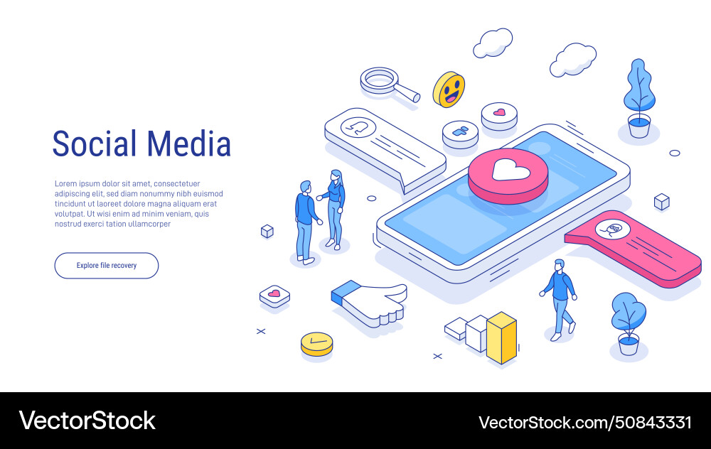 Social media outline isometric concept people Vector Image