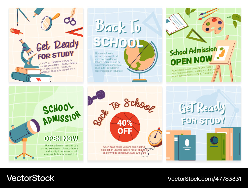 Social media post set for back to school sale Vector Image