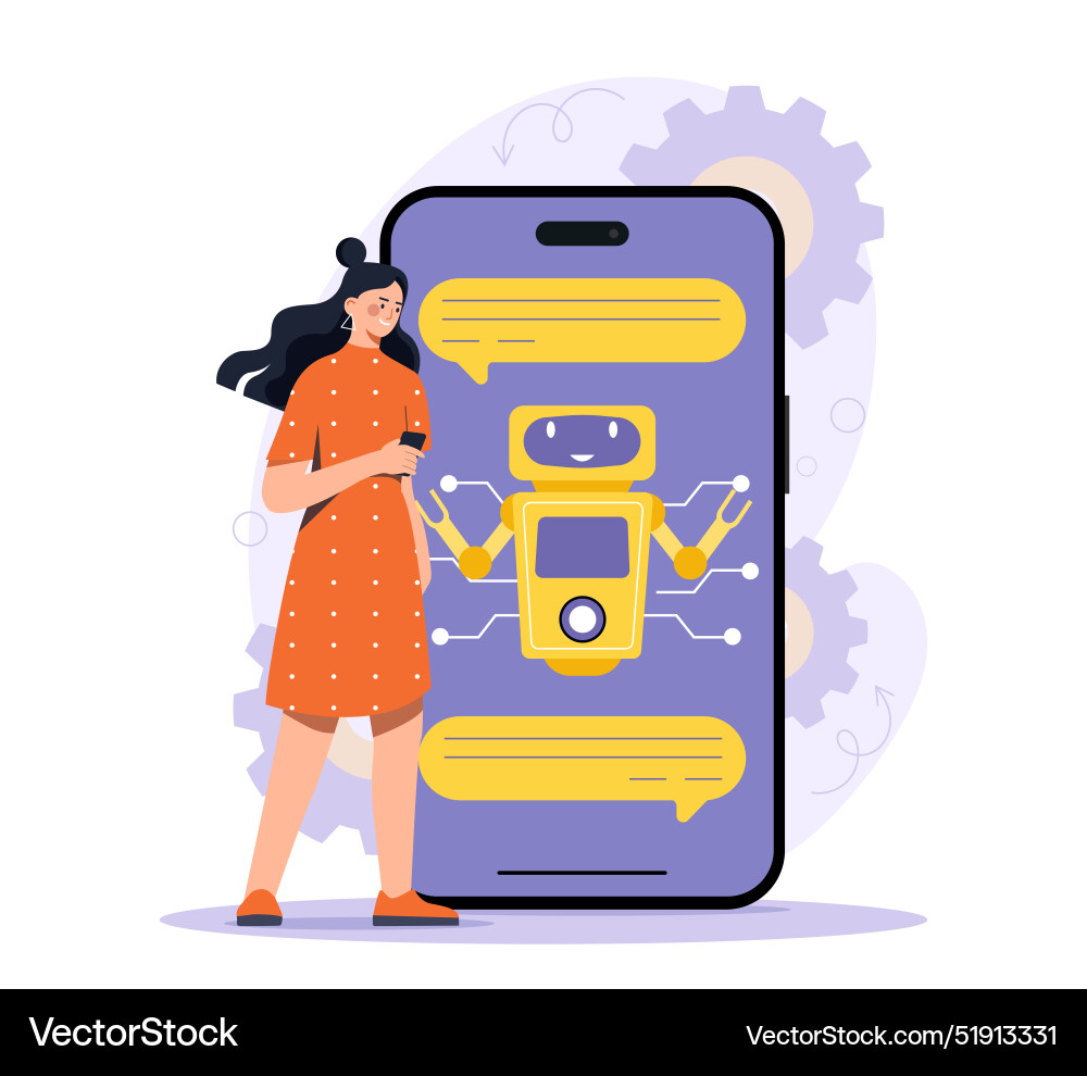 Woman with chat bot girl smartphone Royalty Free Vector
