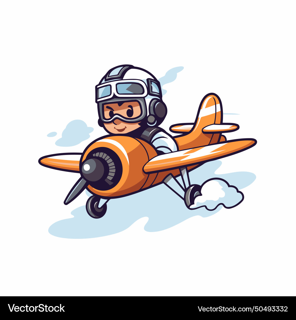 Cartoon aviator with airplane isolated on white Vector Image
