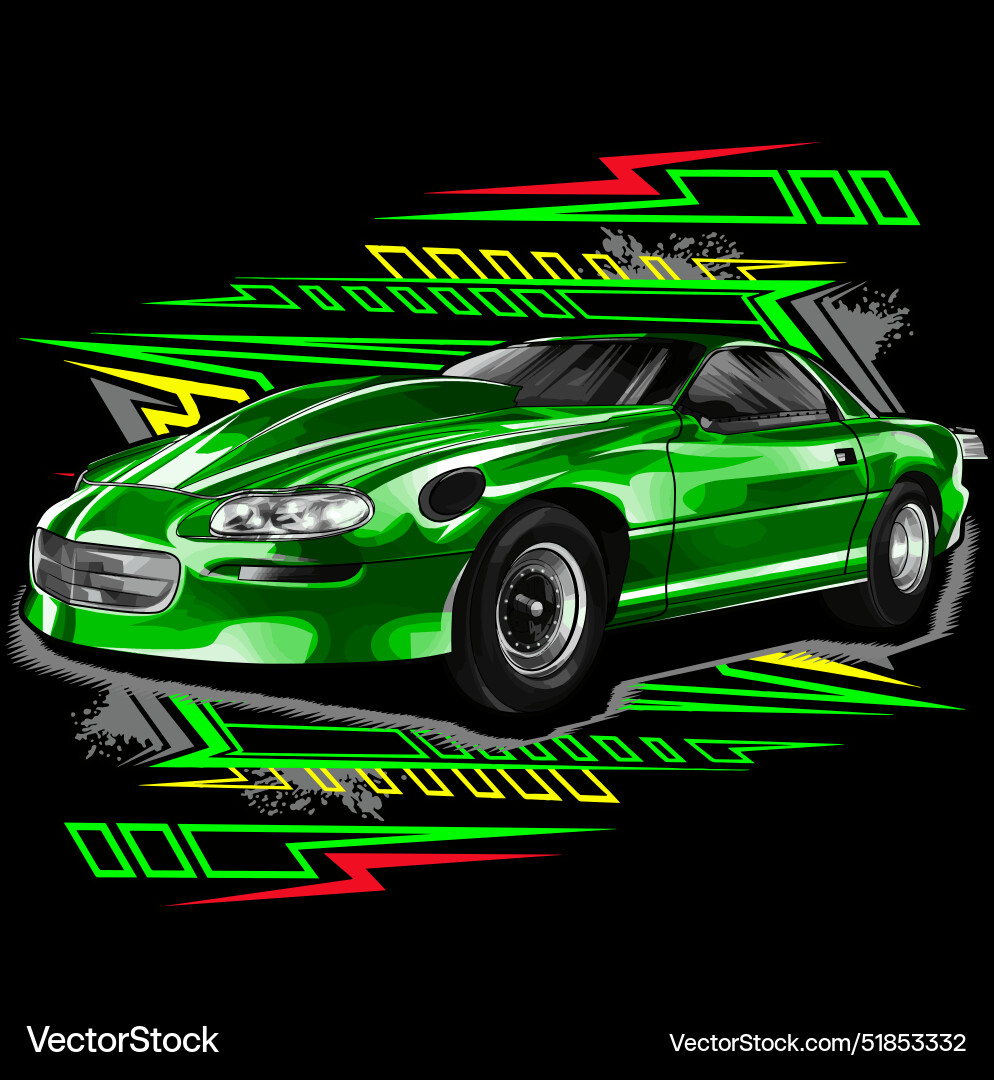 Green drag racing car with grey strip Royalty Free Vector