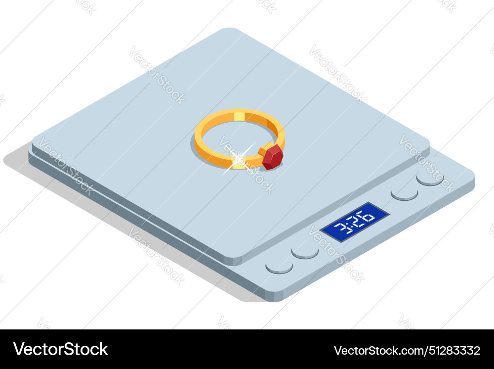 Isometric gold ring on the scales white Royalty Free Vector