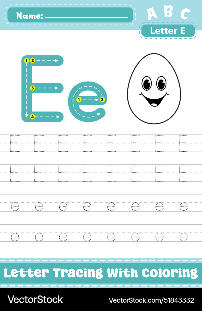 Letter e uppercase lowercase tracing worksheet Vector Image