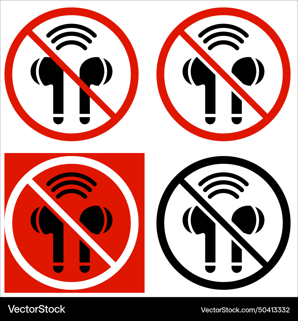 No earbuds allowed prohibition sign Royalty Free Vector