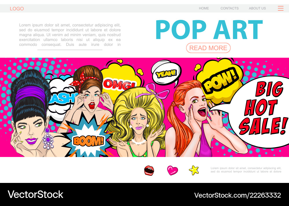 Pop art colorful web page template Royalty Free Vector Image