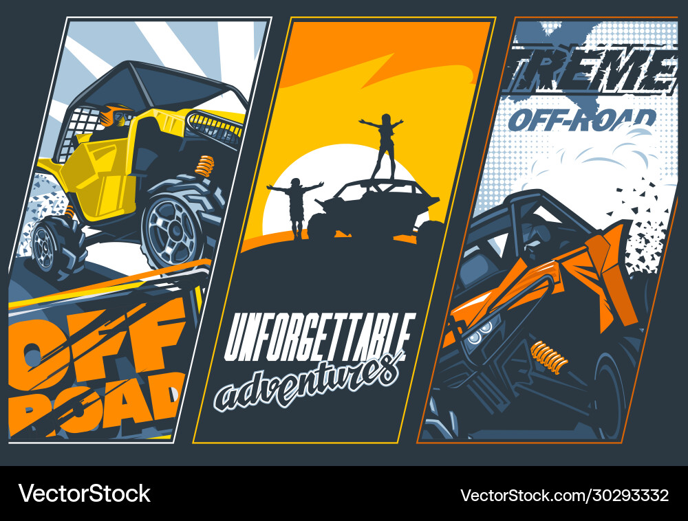 Poster three banners with utvs off-road Royalty Free Vector