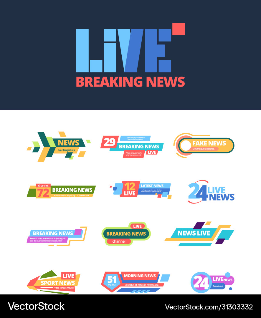 Title news set web headline breaking television Vector Image