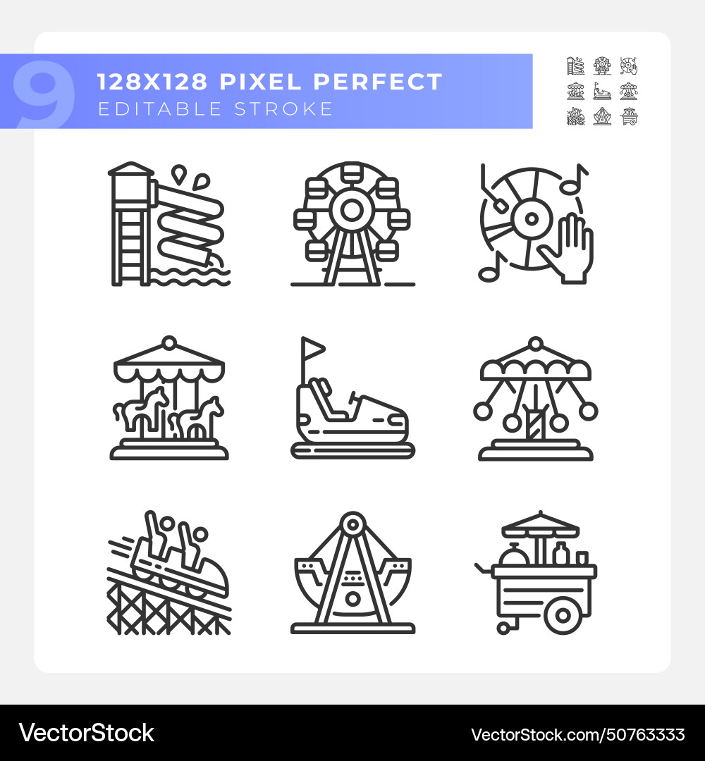Amusement park attractions pixel perfect linear Vector Image Amusement park attractions pixel perfect linear Vector Image